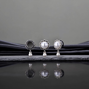 KUBOOZ Pearl Pendant Ear Piercing Jewelry Stainless Steel Tunnels and Plugs Ear Expander Reamer Guages 00g