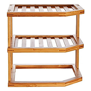 Home Intuition 3-Tier Bamboo Wood Corner Rack for Plates, Mugs Kitchen Pantry Cabinet Storage Shelf, 10" x 10" x 9-1/2"