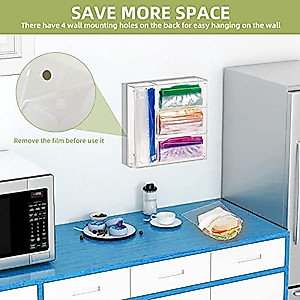 Food Bag Storage Organizer, KEPDTAI Ziplock Bag Organizer Holders Acrylic Kitchen Drawer Compatible with Ziploc, Solimo, Hefty, Glad, Gallon, Quart, Sandwich, Snack, Variety Size Bags (Clear)