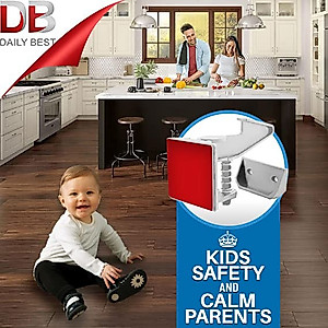 Cabinet Locks for Babies - Child Safety Latches 10 Pack - Invisible Adhesive Baby Proofing Drawer Locks - Works with Most Cabinets and Drawers - No Drilling Installation - (White)