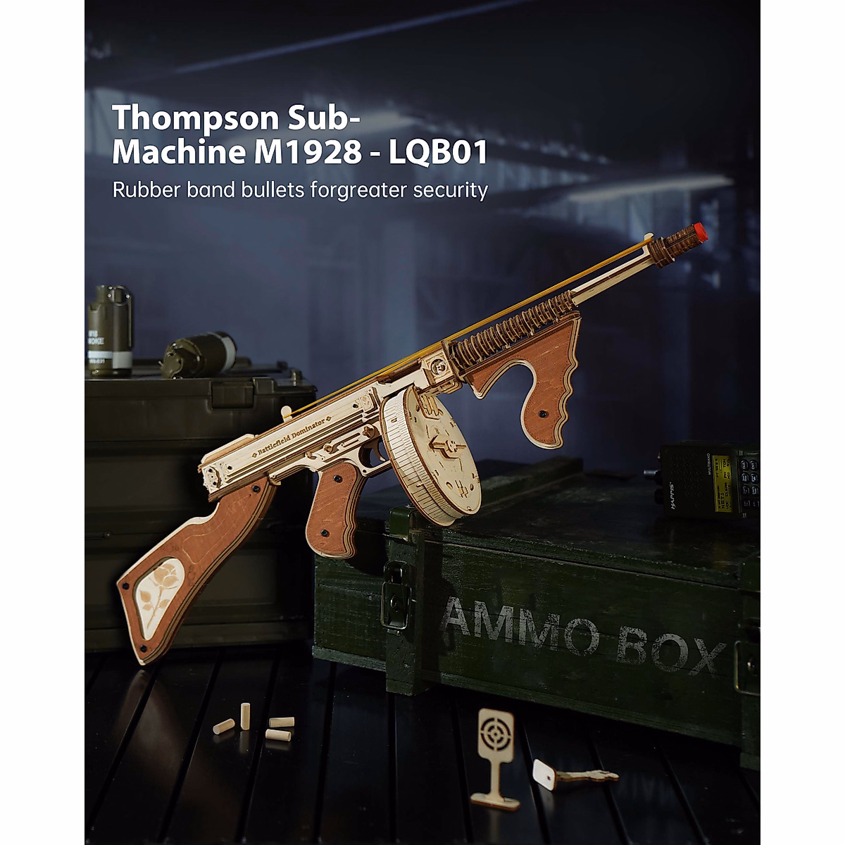 RoWood 3D Puzzles for Adults,Rubber Band Tommy Gun-Toy Wooden Model Kit,3D Wooden Puzzles for Adults,DIY Wooden Building Kits,Unique Gifts for Adults&Teens