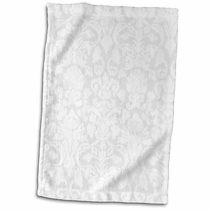 3D Rose Grey Silver and White French Floral Fancy Damask Pattern-Classic Classy Elegant and Stylish Gray Hand/Sports Towel, 15 x 22