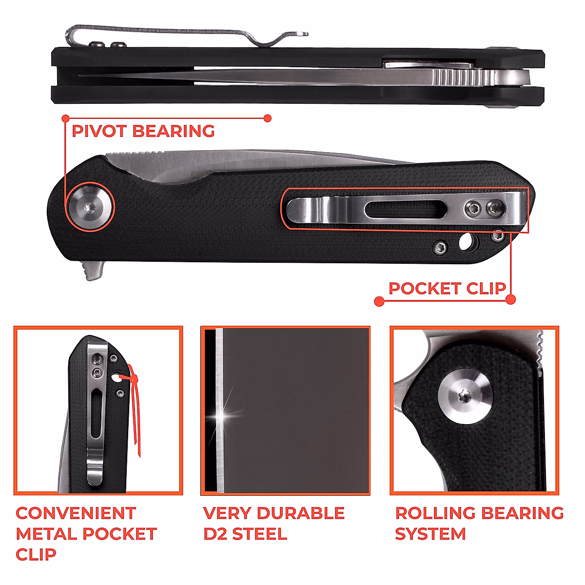 Ganzo Firebird FH41 BK D2 Steel Blade G10 handle Pocket Folding Knife EDC Tool