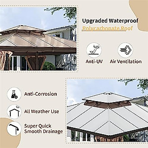 Goohome 12'x12' Hardtop Gazebo, Permanent Outdoor Gazebo with Polycarbonate Double Roof, Aluminum Gazebo Pavilion with Curtain and Net, Hard Top Waterproof Pergola Shade and Rain for Lawn, Poolsides