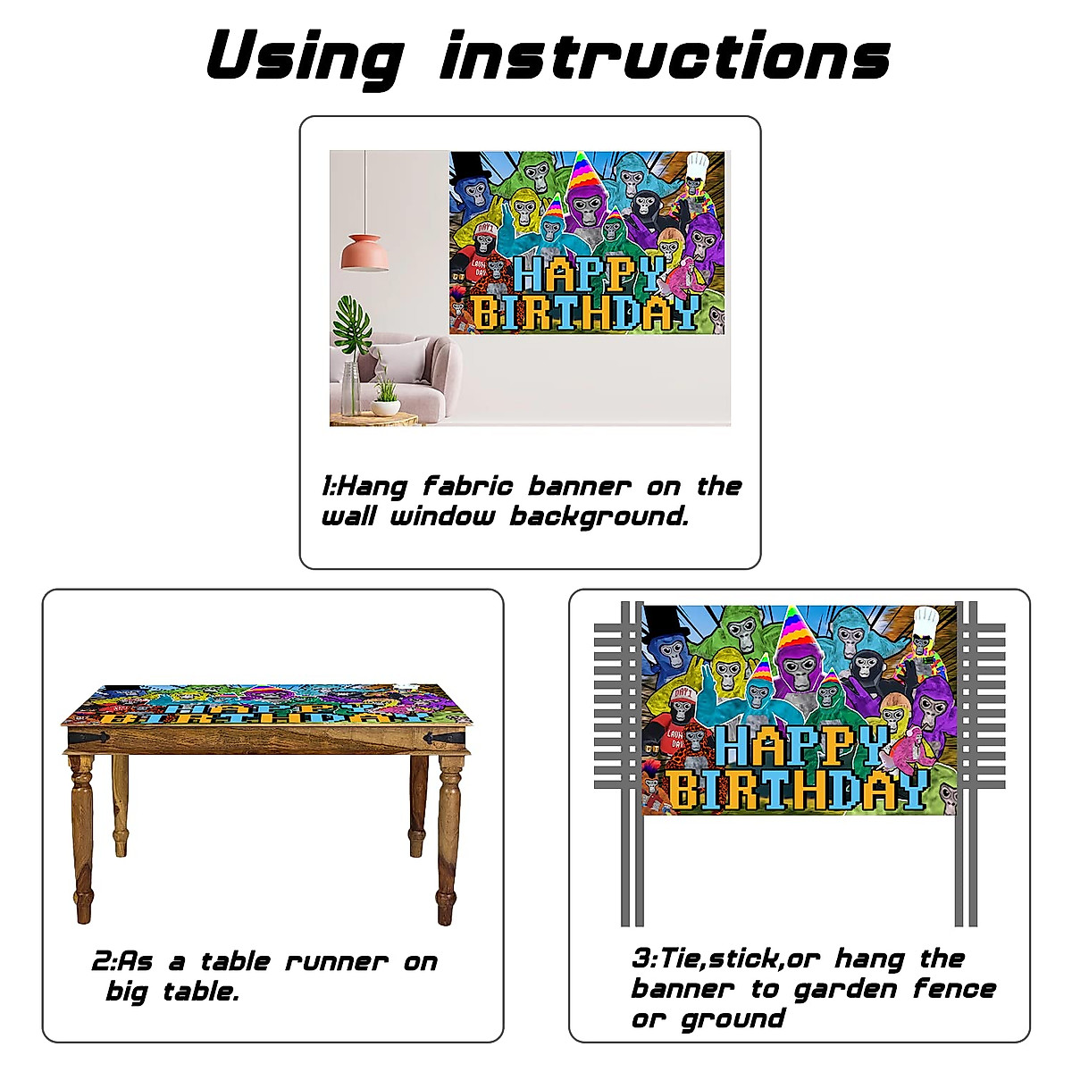 5x3FT Gorilla Game Happy Birthday Banner, Gorilla Game Birthday Decorations for Children Happy Birthday Banner Gorilla Game Party Supplies Photography Background Decorations