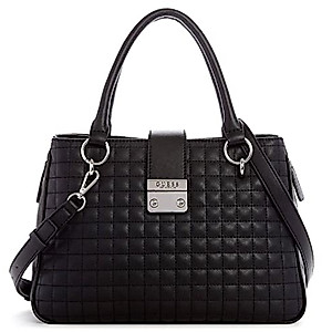 GUESS Women's Rolla Quilted Side Zipper Satchel Crossbody Bag Handbag Purse - Black