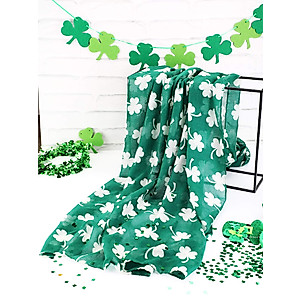 Skylety St. Patrick's Day Printed Scarf Long Shamrock Shawl Irish Theme Scarf for Holiday Outfits Accessories (Green Background, 1 Piece)