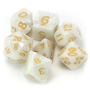 Wiz Dice 7 Die Polyhedral Dice Set - Forbidden Treasure (White Pearl) with Velvet Pouch