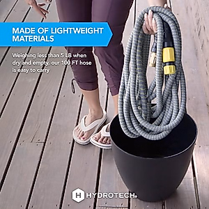 HydroTech 100 ft Expandable Garden Hose - Burst Proof & Lightweight, Flexible Water Hose with Durable Reinfordced Latex Core & Solid Brass Fittings for Lawn, Garden, Car Washing