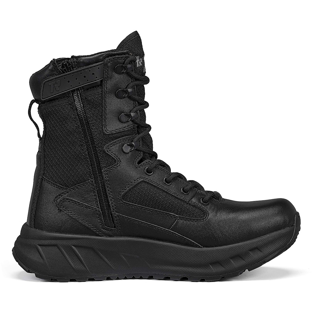 Tactical Research MAXX 8Z 8” Ultra-Cushioned Maximalist Black Tactical Boots for Men with Zipper - Designed for Police, EMS, and Security with Slip-Resistant Vibram Outsole, Black - 12 W
