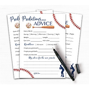 BASEBALL Prediction and Advice Cards - Pack of 25 - Sports Navy Blue BOY Baby Shower Games, Wishes for New Parents Mom & Dad to be Mommy & Daddy Message Little Slugger Shower Activity G900-PDAV