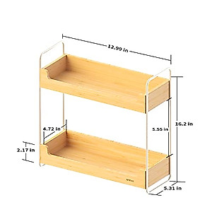 APRTAT Bamboo Bathroom Countertop Organizer, 2 Tier Bathroom Tray, Countertop Storage Shelf, Standing Rack Cosmetic Holder, Spice Rack for Makeup Cosmetic Perfume Skincare Bathroom Supplies and More