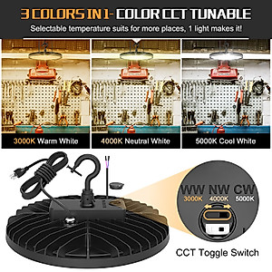 2 Pack High Bay LED Lights 150W 100W 80W Adjustable, 21,000LM 140LM/W High Bay LED Shop Lights 3000K 4000K 5000K Tunable CCT, UFO LED Warehouse Lights for Commercial Workshop Factory AC100-277V