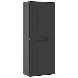 vidaXL Outdoor Storage Cabinet Black PP 25.6"x14.6"x65" - Weather-Resistant Utility Cupboard with Adjustable Shelves and Lockable Doors for Garden, Patio, and Balcony