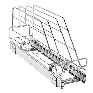 Household Essentials Glidez Multipurpose Chrome-Plated Steel Pull-Out/Slide-Out Storage Organizer for Cookware and Bakeware - Fits Standard Size Cabinet or Shelf, Chrome