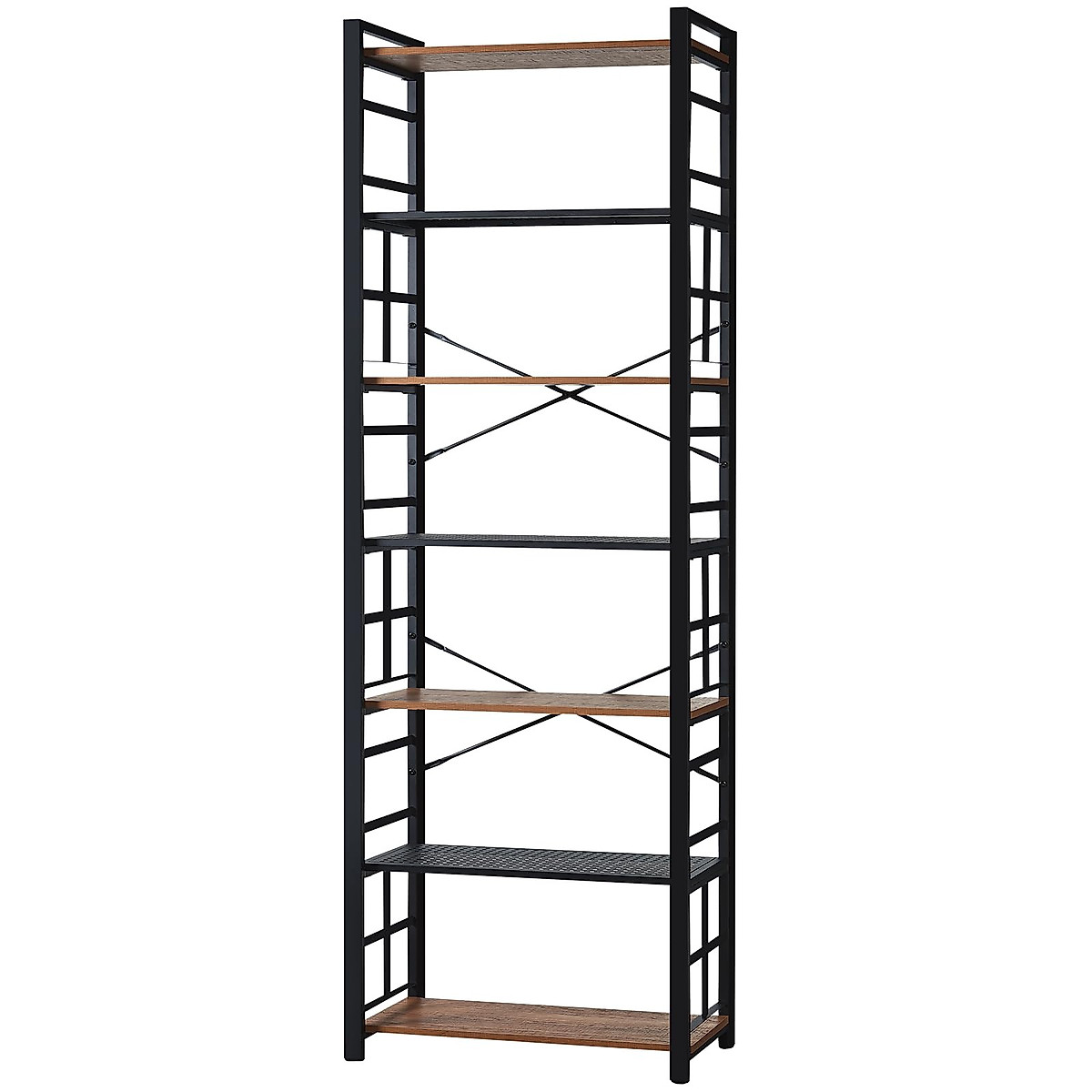 HOMBAZAAR 7 Tier Bookshelf,84 inch Tall Industrial Bookcase with Metal Frame and Open Shelves,Rustic Heavy Duty 7 Shelf Bookcase, Office Book Shelves for Living Room and Bedroom,Brown
