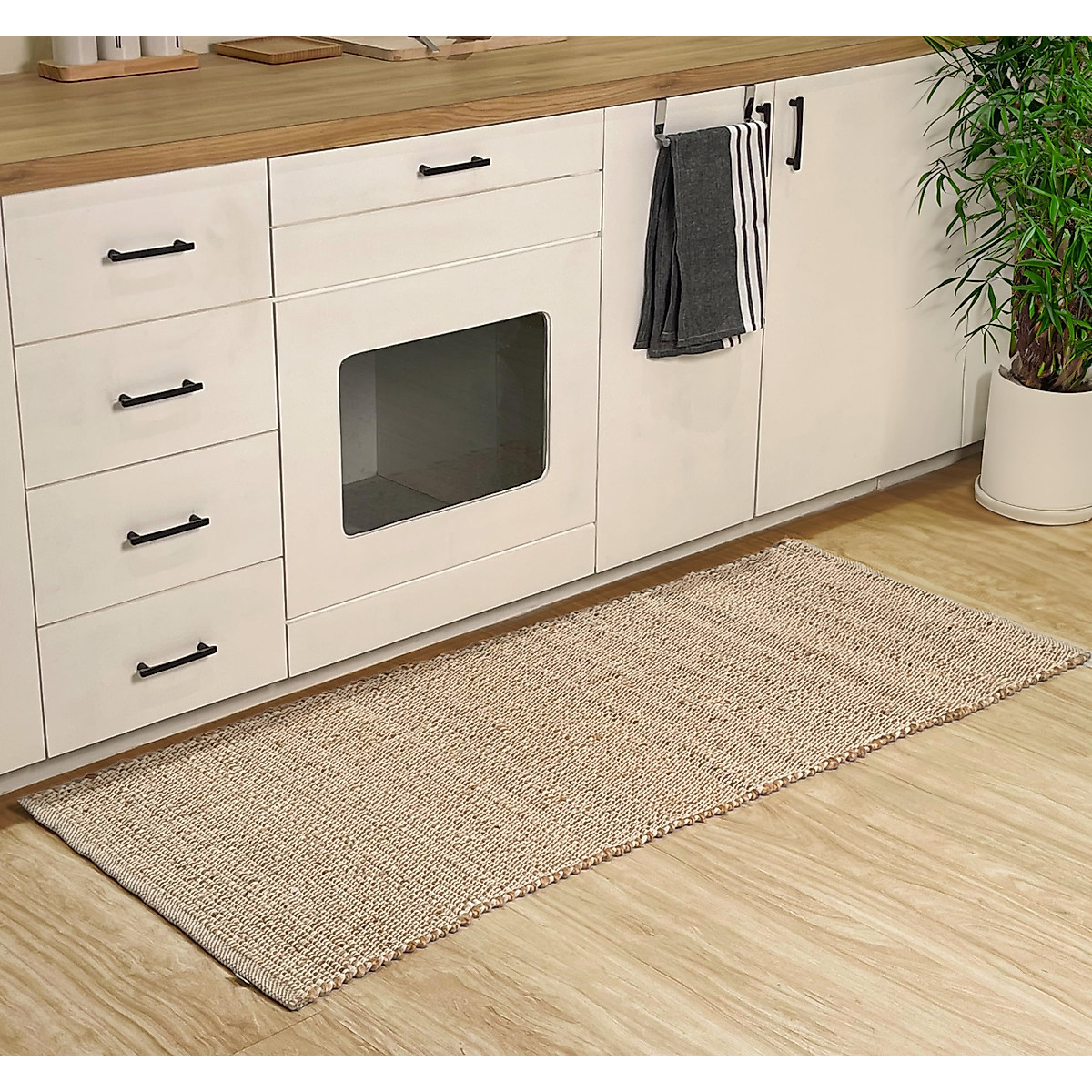 Chardin home Jute Rugs Collection- 2x5 Feet Jute Braids Rug, Boho, Rustic, Natural Jute/Ivory, Hand Woven Long Runner Rug for Bedroom, Living Room, Kitchen and entryways