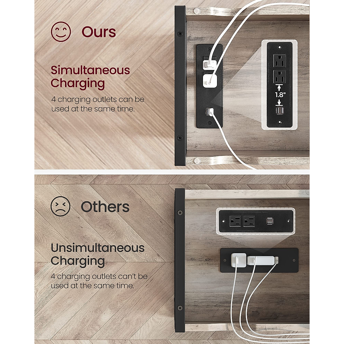 VASAGLE Side Table with Storage, End Table with USB Ports and Outlets, Nightstand with Charging Station, Fabric Bags, for Living Room, Bedroom, Greige and Black ULET310B02, 23.6 x 12.4 x 23.6 Inches