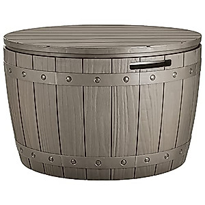 YITAHOME 33 Gallon Round Deck Box, Outdoor Storage Box for Patio Furniture,Patio Table for Cushion, Pool Accessories, Outdoor Toys, Waterproof Resin & Easy Assembly & Lightweight, Light Brown