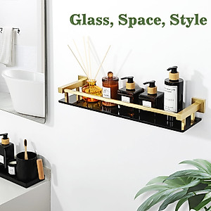 Alise Bathroom Glass Shelf, Stainless Steel Tempered Glass Shelves for Bathroom, 20-inch Modern Bathroom Floating Shelves Wall Mounted, Brushed Gold