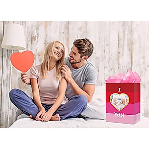 FLYAB Valentines Day Gift Bag with Tissue Paper 11.5" Valentines Gift Bag with Handle Clear Heart Gift Bags for Anniversary Wedding Valentine's Day Party Favors Birthday Valentines Gifts Wrapping