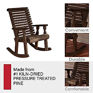 Amish Heavy Duty 600 Lb Roll Back Pressure Treated Rocking Chair (Dark Walnut Stain)