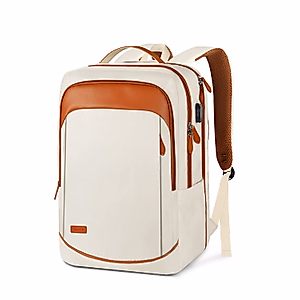 17 inch Travel Laptop Backpack for Women, TSA Friendly 40L Large Computer Backpack with USB Charging Port, Anti Theft Business Backpack Waterproof Carry on Daypack School College Bookbag, Beige