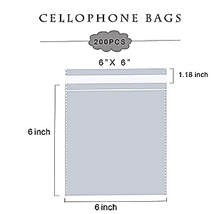Docvania 200pcs 6X6 Clear Resealable Cello/Cellophane Bags Self Sealing Plastic Poly Bags for Bakery,Candle,Soap,Cookie,Gift,Prints,Photos,Cards
