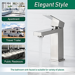 VOTON Brushed Nickel Bathroom Faucets Single Handle Modern Vanity Sink Faucet 1 Hole or 3 Hole with Deck Plate and Water Supply Hoses, Stainless Steel Bathroom Faucet Lead-Free