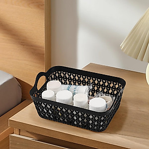 Julyeen 12 Packs Desktop Storage Basket Tray, Plastic Small Shallow Tray Set, Black