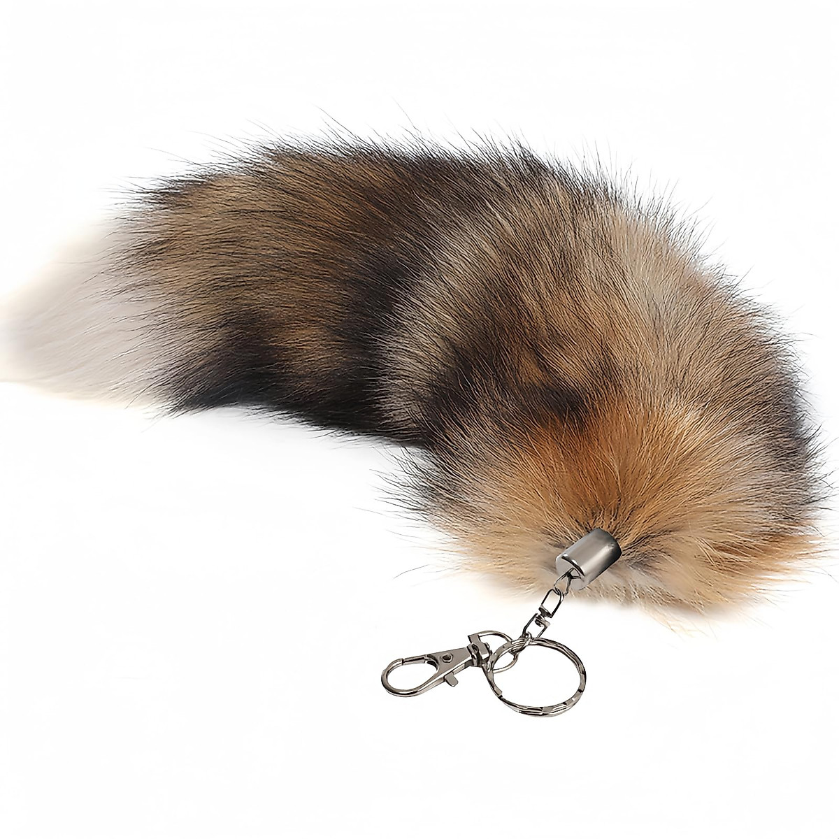 Iivos Fluffy Therian fox Tail Keychain - Soft Fur, Realistic Colors, Durable, Perfect for Cosplay, Renaissance Fairs (1, Sun Fox)