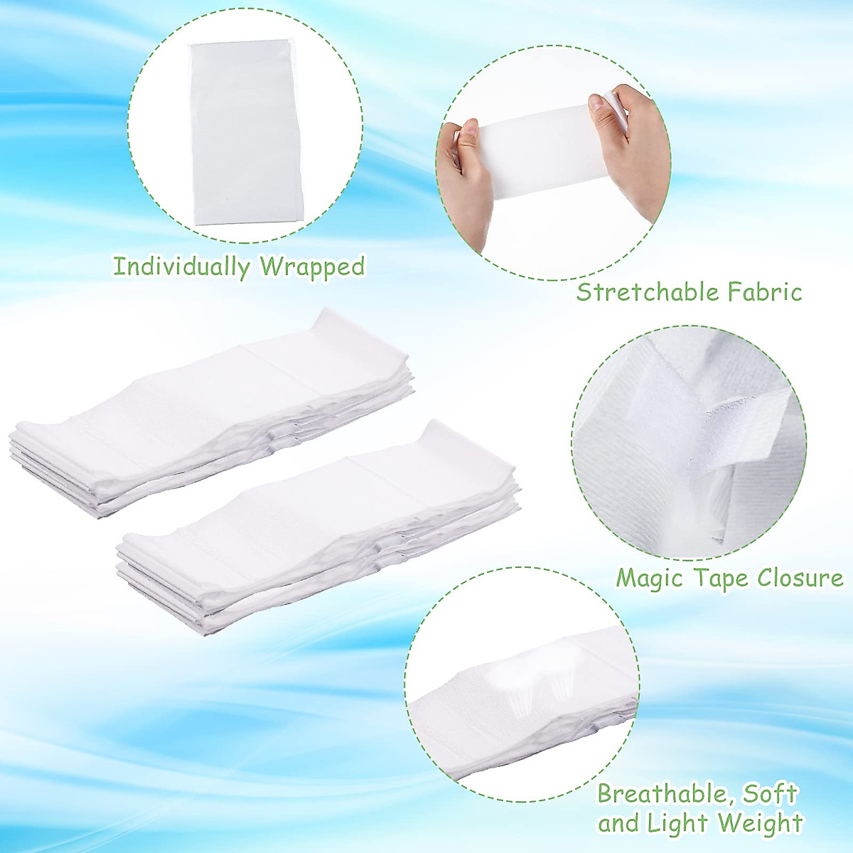 Juinte 300 Pcs Disposable Spa Facial Headbands Stretch Non Woven Spa Headbands Elastic Skincare Head Wraps Soft Skin Care Hair Band with Convenient Closure for Women Girl Makeup Salon Supplies (White)