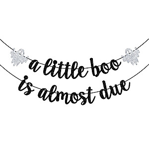 A Little Boo is Almost Due Banner, Halloween Baby Shower Banner, Fall Halloween Baby Shower Gender Reveal Party Decorations, Black Glitter