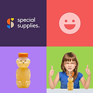 Special Supplies Honey Bear Straw Cup Long Straws, 3-Pack Squeezable Therapy and Special Needs Assistive Drink Container, Spill Proof and Leak Resistant Lid