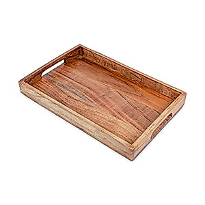 Samhita Acacia Wood Serving Tray with Handles,Wooden Serving Tray, Snack Tray, Breakfast Tray, Great for, Breakfast, Coffee Tables, Homes, Restaurant|Size- 15" x 10" x 1.6"