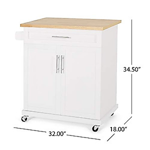 Christopher Knight Home Batavia Kitchen CART, Natural + White