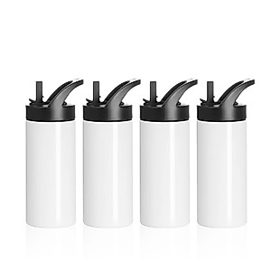 PYD Life Sublimation Sports Kids Water Bottle Blanks 16 OZ White Stainless Steel Bottles Vacuum Flask Tumbler with Sippy Up Lid and Straw for Tumbler Heat Press Sublimation Printing 4 Pack
