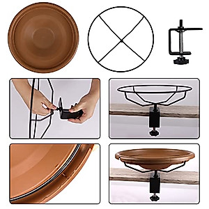 yosager Bird Bath Deck Bowl Spa Mount Bird Bath Unheated with Lightweight Detachable, Oriole Drinking Feeder, Adjustable Heavy Duty Sturdy Steel, Great for Attracting Birds