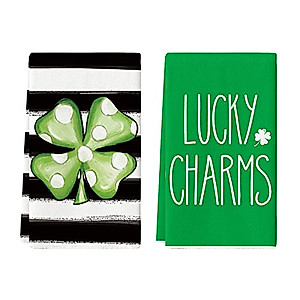 Artoid Mode Stripes Clover Shamrock Lucky Charms St. Patrick's Day Kitchen Towels Dish Towels, 18x26 Inch Seasonal Spring Decoration Hand Towels Set of 2