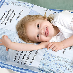 Oudain Christian Baby Blankets for Baby Blanket with Bible Verses Scripture Flowers Paisley Baby Receiving Baptism Blanket Christian Christening Gifts for Newborn Kids, 30 x 40 Inch (Blue)