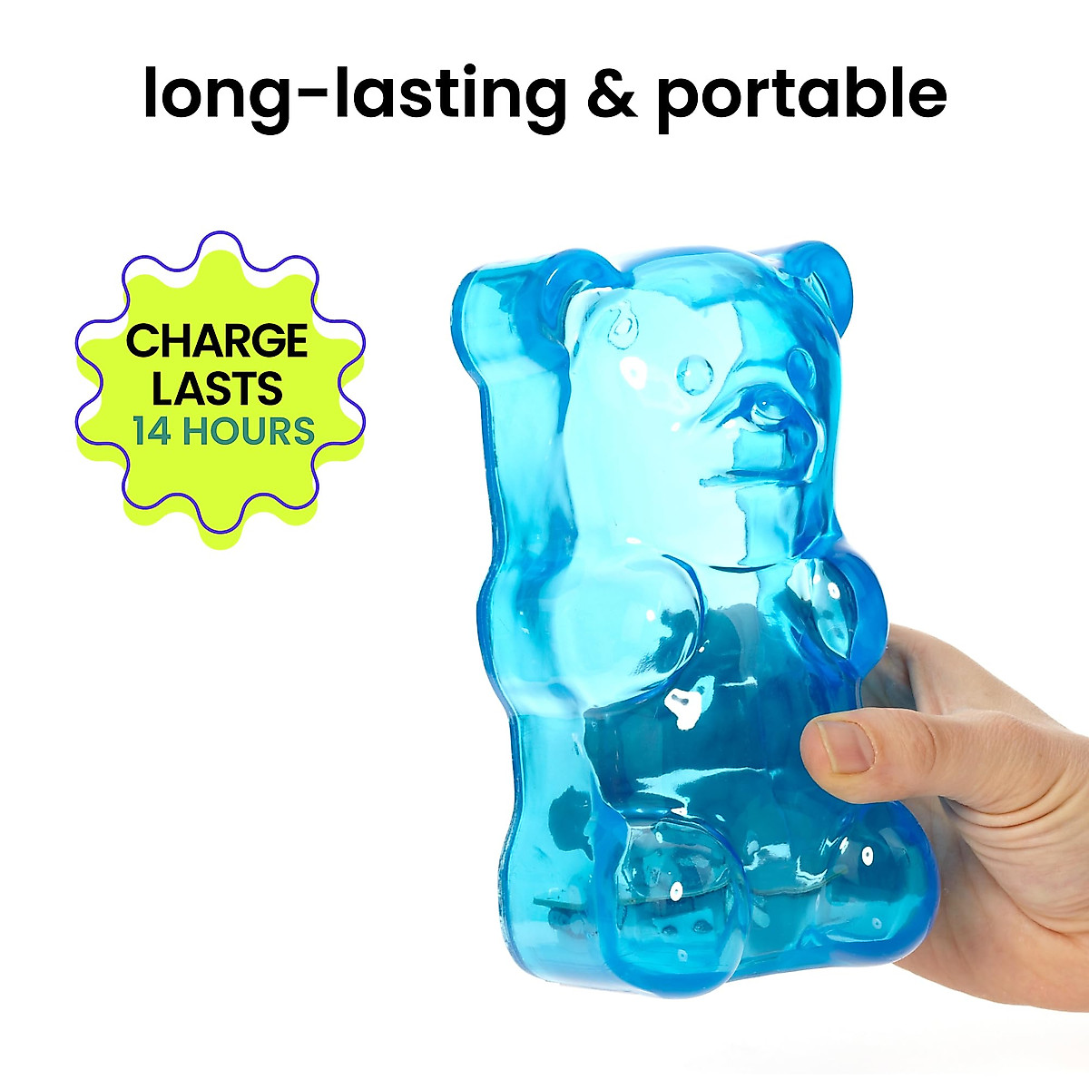 Gummygoods Squeezable Gummy Bear Night Light - Rechargeable, Portable, Squishy Lamp, 60-Min Sleep Timer for Kids & Adults, Baby Nursery, and Dorm Rooms - (Blue)