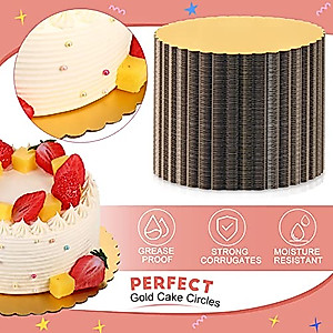 100 Pack Gold Cake Board Round Cake Circle Base Boards Disposable Cake Plate Scalloped Bases Round Coated Cake Boards Circle Cake Trays Cake Base Boards for Cake Dessert Party Supplies (8 Inch)