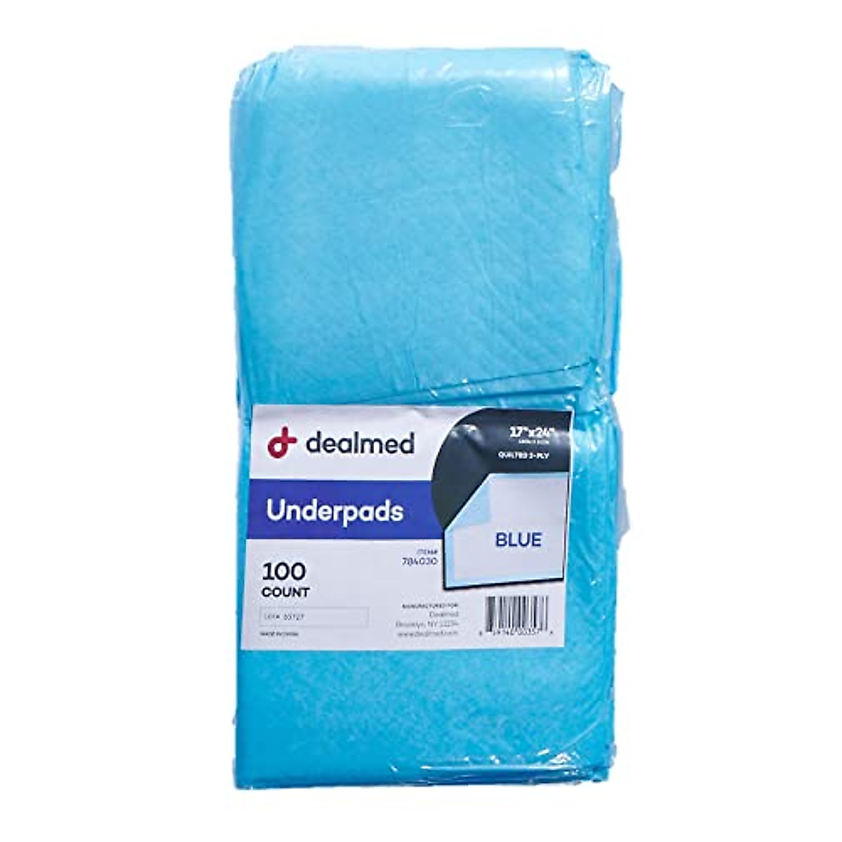Dealmed Standard Non-Sterile Medical Underpads, 100 Count Disposable 2-Ply Tissue Fill, 24" x 17", Blue, 100 Count, Perfect for Pet Pads, Furniture Protection and More, 100 Count (1 Pack)