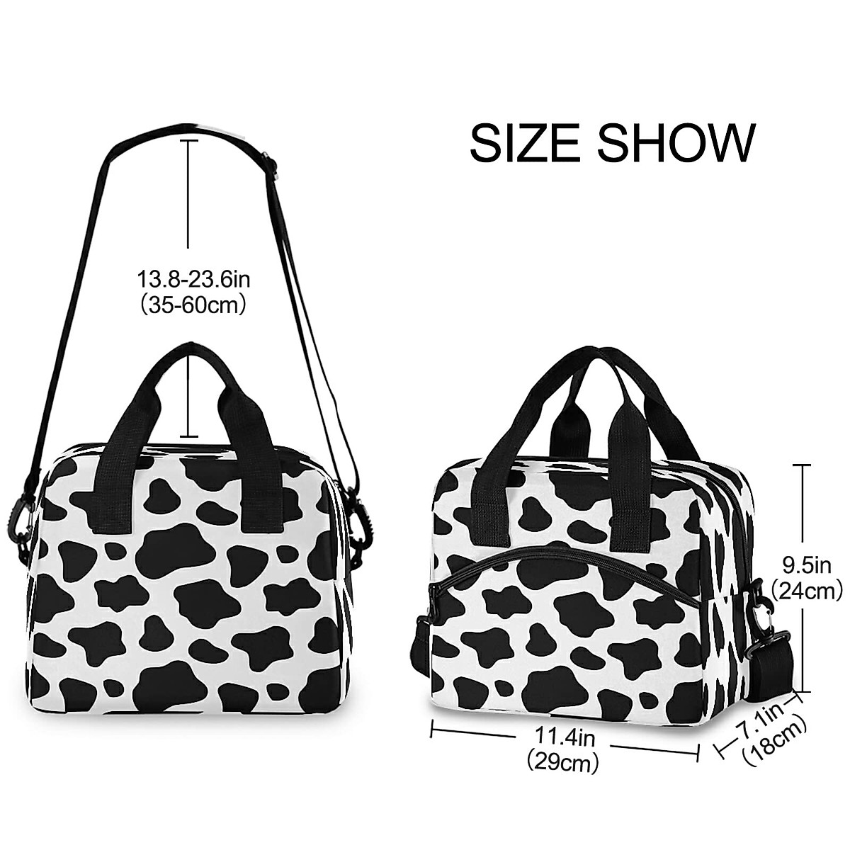 ALAZA Black White Cow Print Lunch Bags Lunchbox Cooler Bag Reusable Tote Shoulder Bag Insulated Lunch Box for Outdoor Picnic Boating Work School