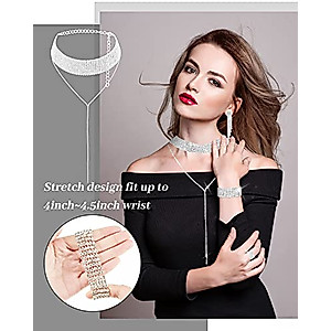 5 Pieces Silver Clutch Purse Rhinestone Evening Purses Crystal Jewelry Set Include Rhinestone Tassel Necklace Bangle Bracelet Dangle Fringe Earrings Ring for Women Wedding Party Bridal Handbag