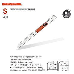 DORCO S401 Specialty Utility Knife (2 Pack) – 30° Angle Blade, Professional Craft & Design Tool for Artists and Designers – Ergonomic, Left & Right-Handed