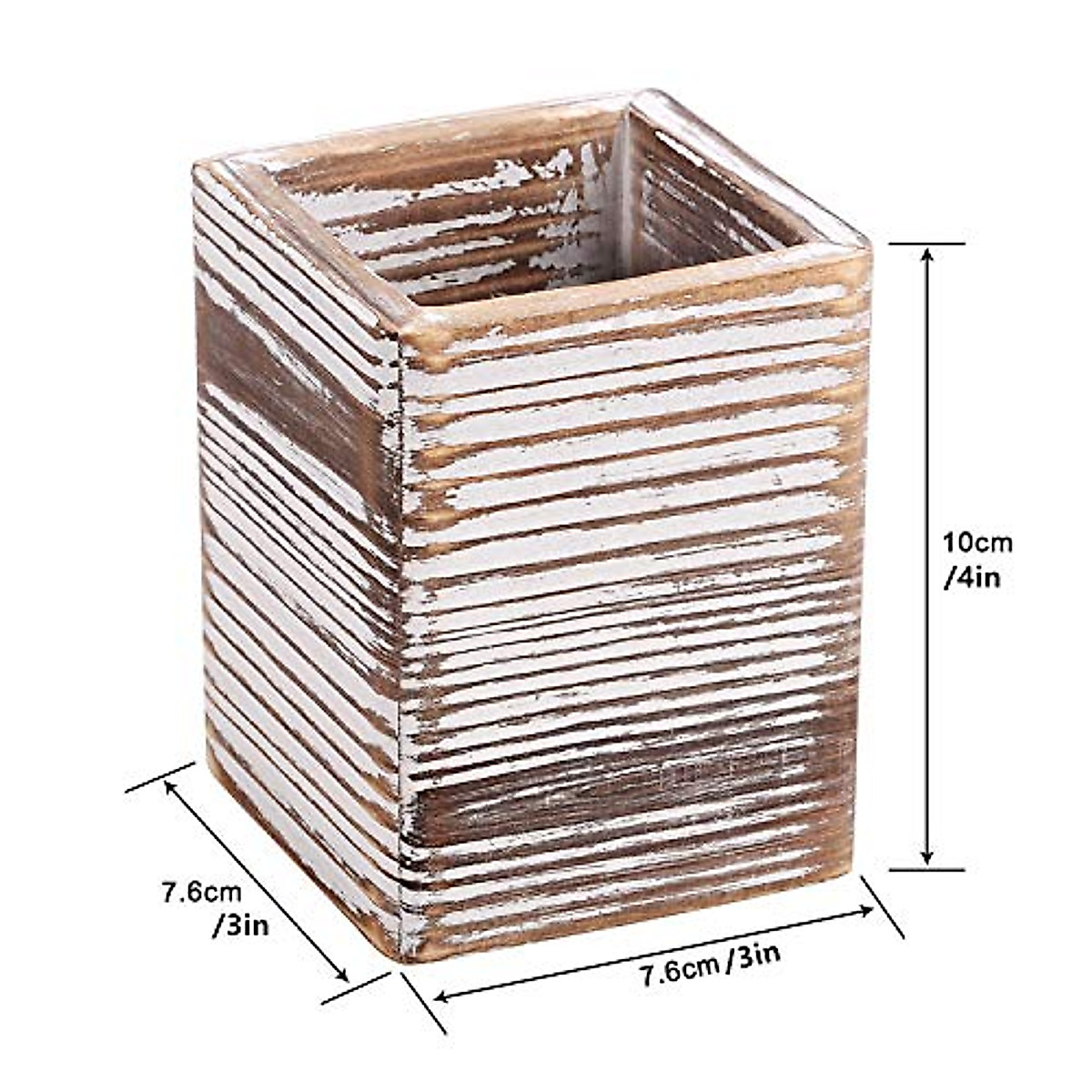 Homode Rustic Pen Holder, Wooden Pencil Holder for Desk, Decorative White Square Pen Cup Holder Organizer, Farmhouse Office Supplies and Home Desk Accessories