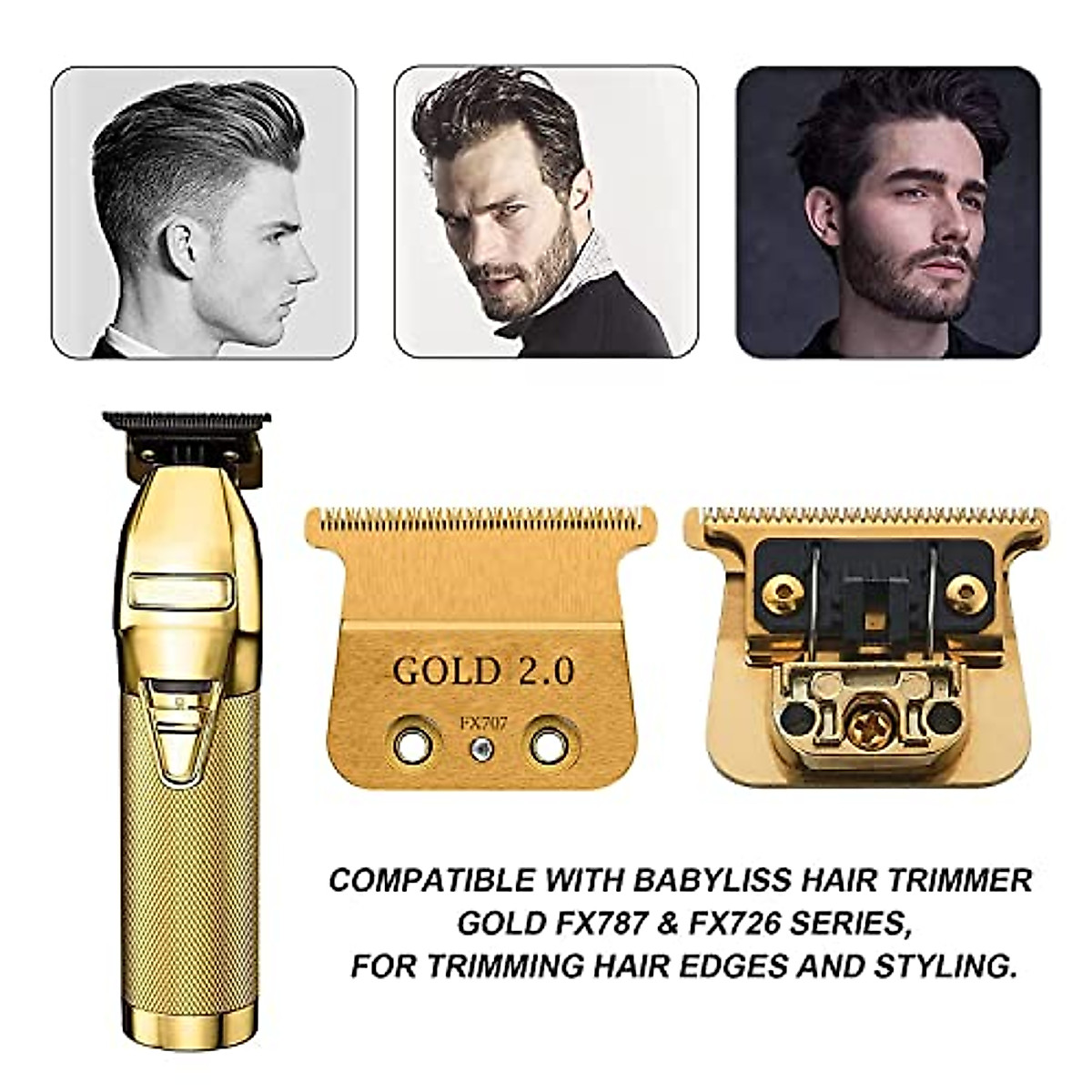 Gold FX Replacement Blades Compatible with BaByliss Trimmer Blades,DLC Replacement Blades Compatible with BaBylissPRO FX787 & FX726 Trimmers