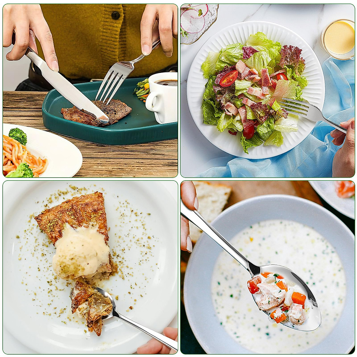 SOLEADER Silverware Set 6 Piece,Stainless Steel Flatware Set,Tableware Cutlery Set, Knives,Spoons and Forks Set,Kitchen Utensils Set with Mirror Polished,Dishwasher Safe