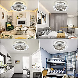 JLPAN Bladeless Ceiling Fan with Lights 22 in Flush Mount Low Profile Ceiling Fan Dimmable LED 6 Speeds Reversible Blades Timing with Remote Control Modern Enclosed Ceiling Fan, Silver